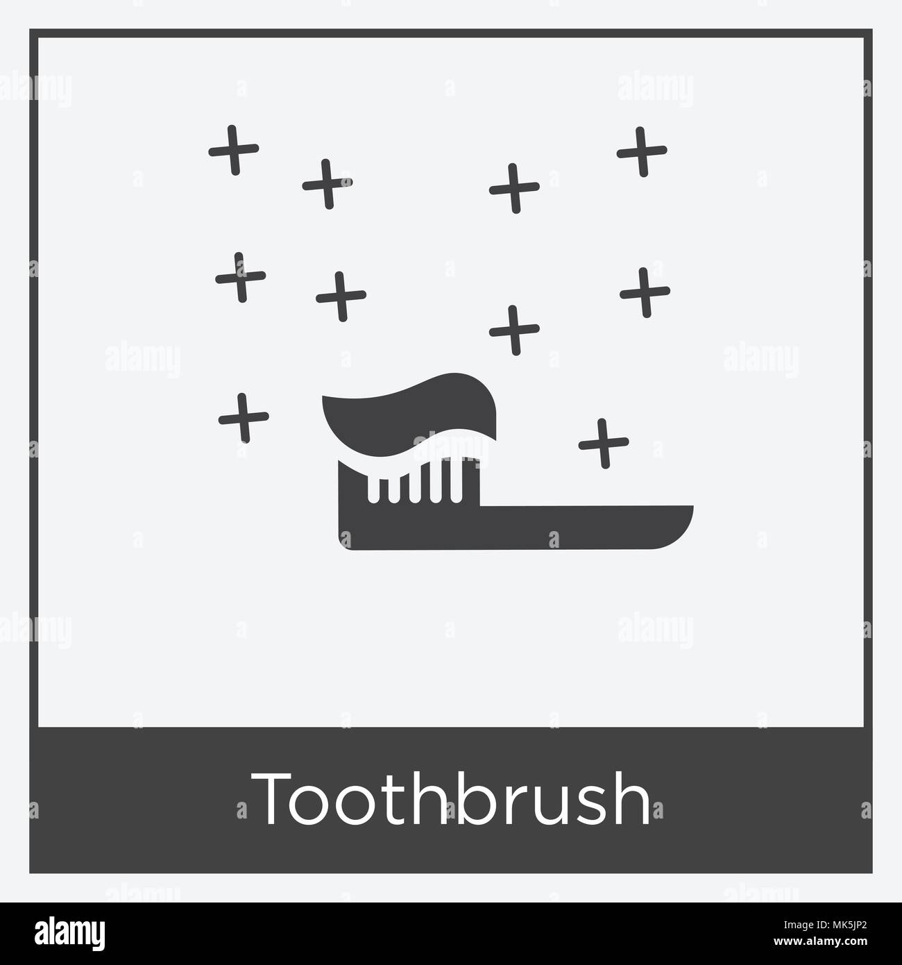 Toothbrush icon isolated on white background with gray frame, sign and ...