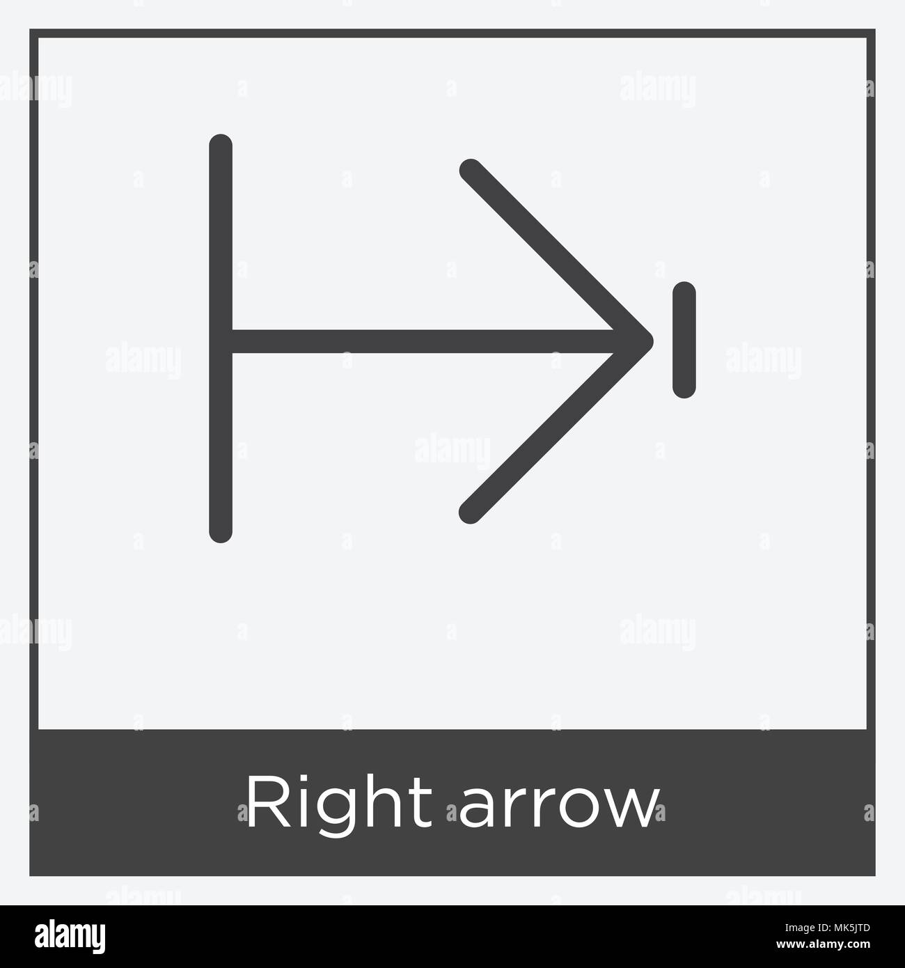 Right arrow icon isolated on white background with gray frame, sign and ...