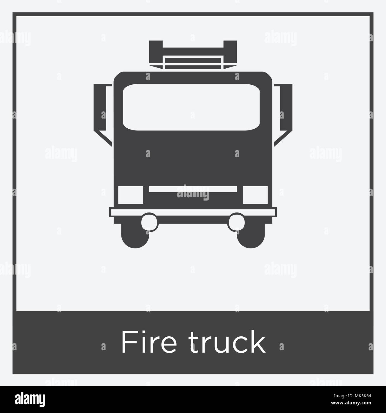 Fire truck icon isolated on white background with gray frame, sign and ...