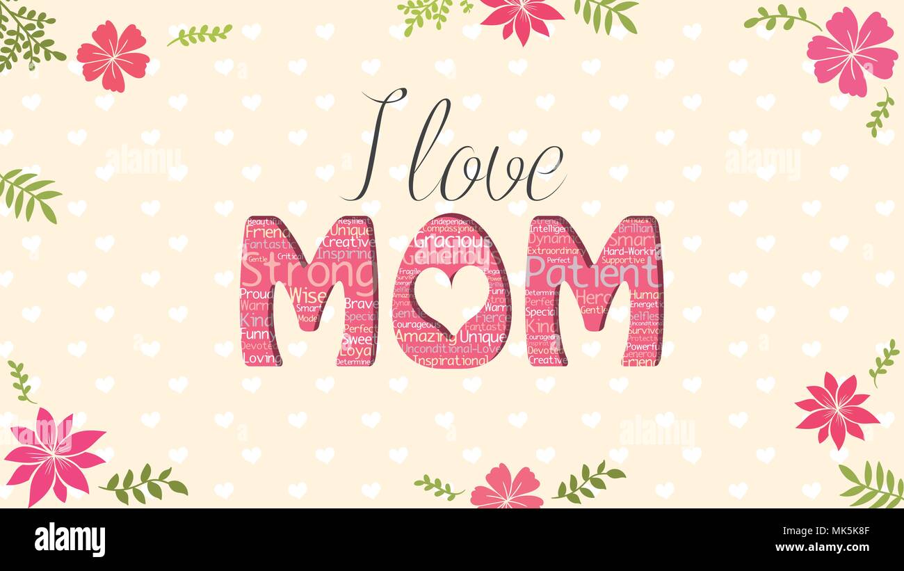 I love MOM greeting card. Word MOM formed by word cloud of different ...