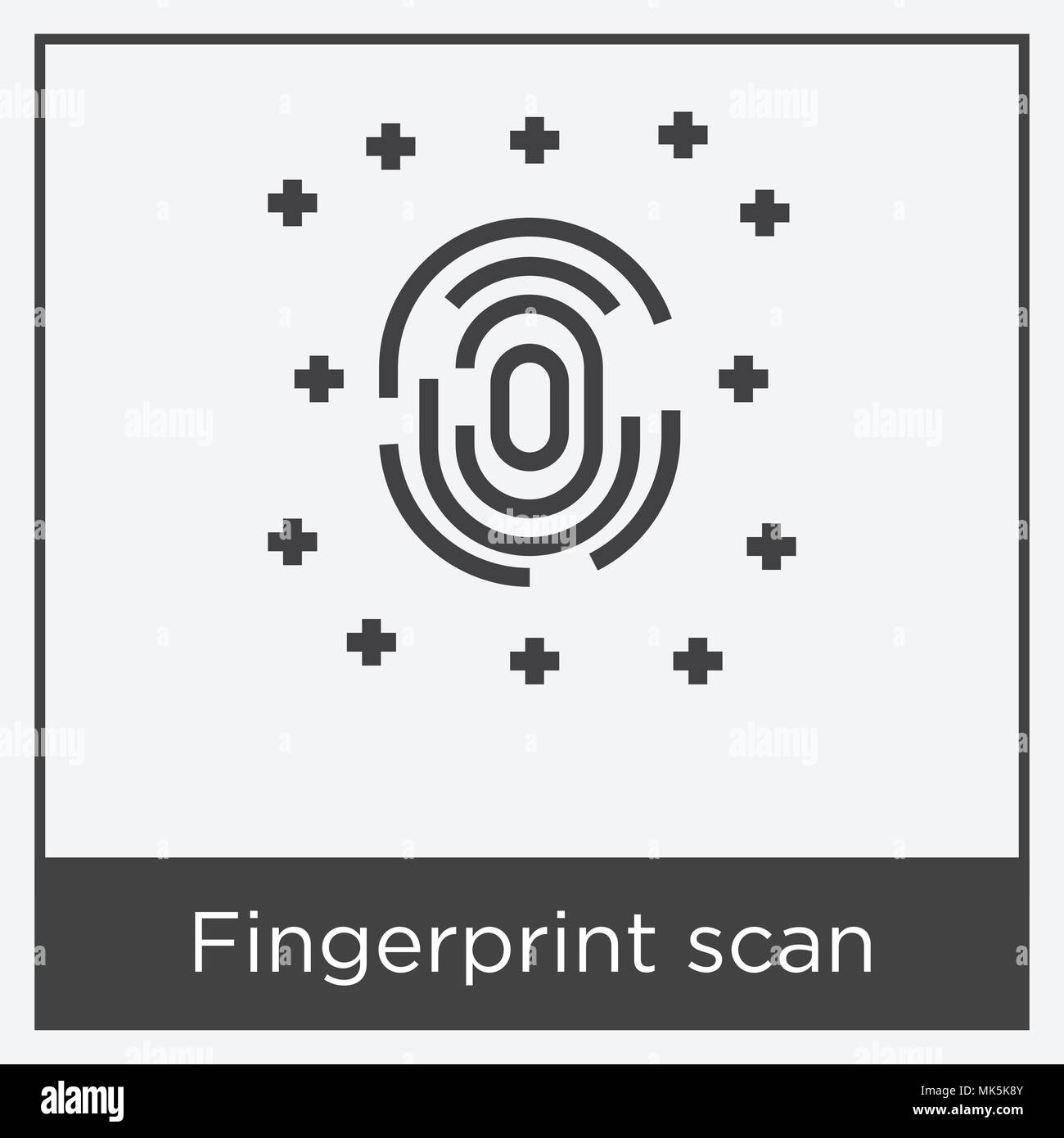 Fingerprint scan icon isolated on white background with gray frame ...