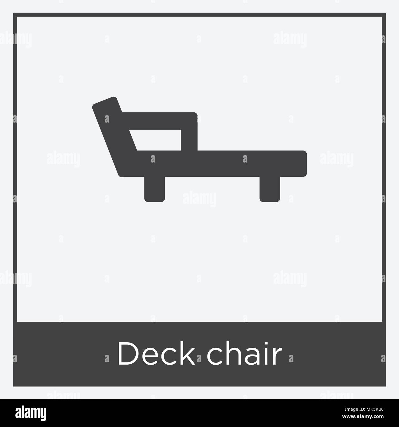 Deck chair icon isolated on white background with gray frame, sign and ...