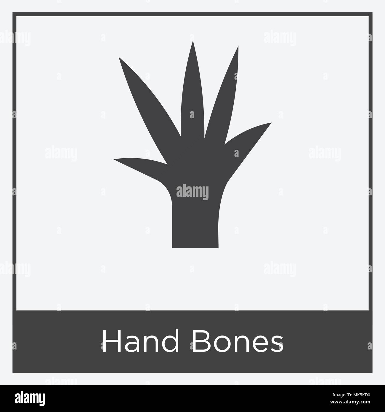 Hand Bones icon isolated on white background with gray frame, sign and ...