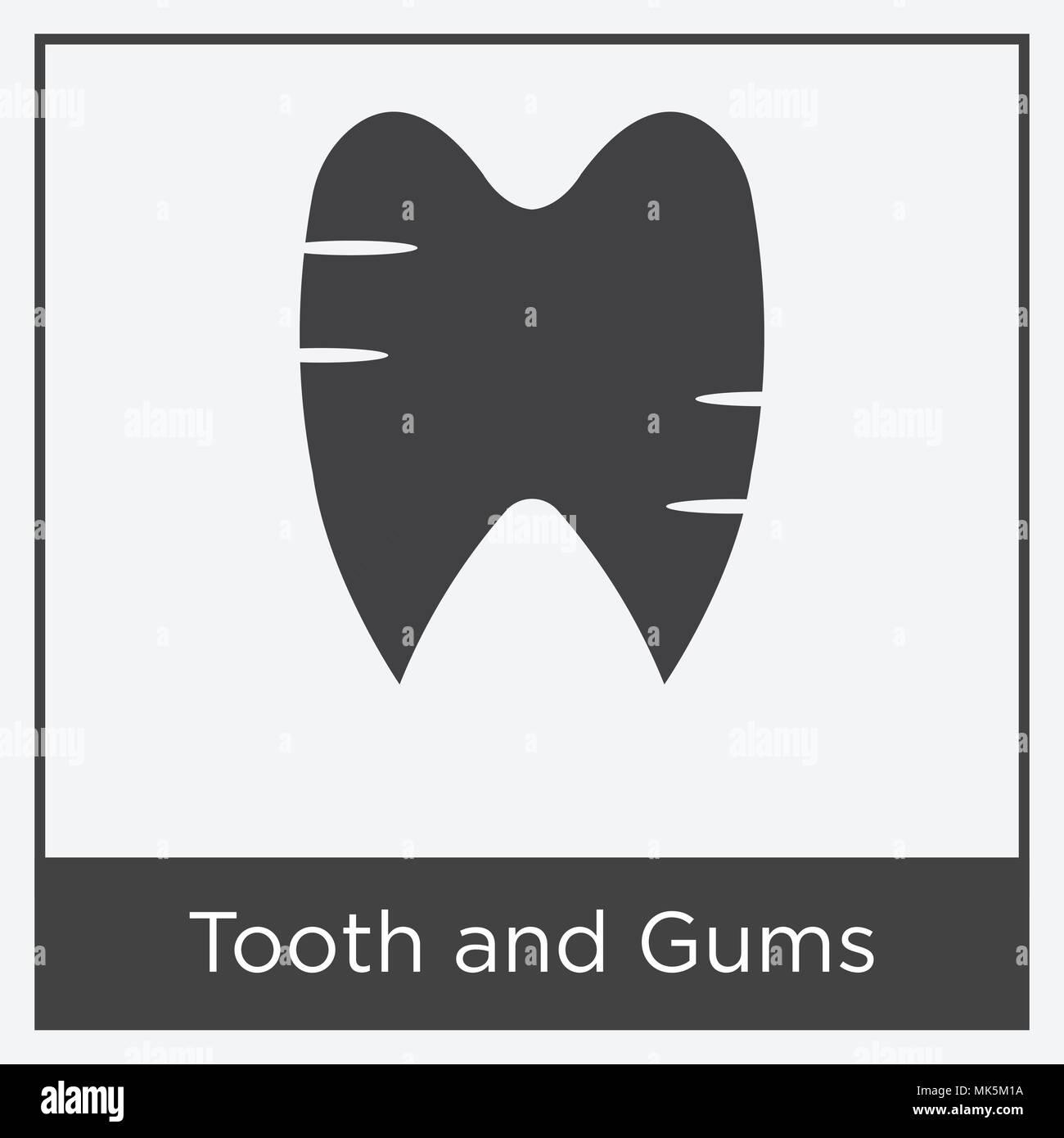 Tooth and Gums icon isolated on white background with gray frame, sign ...