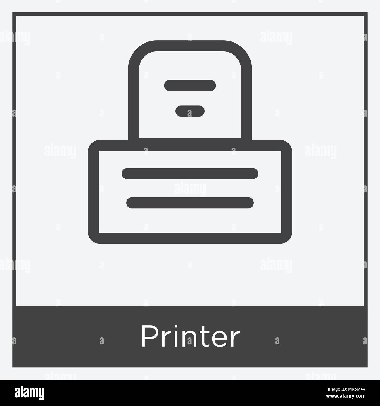 Printer icon isolated on white background with gray frame, sign and ...