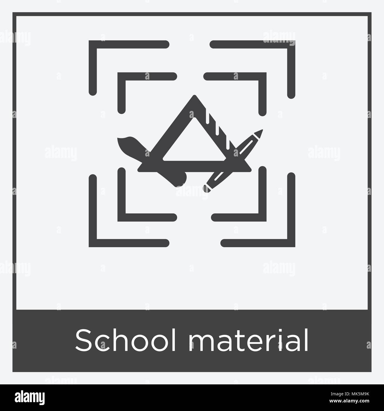 School material icon isolated on white background with gray frame, sign ...
