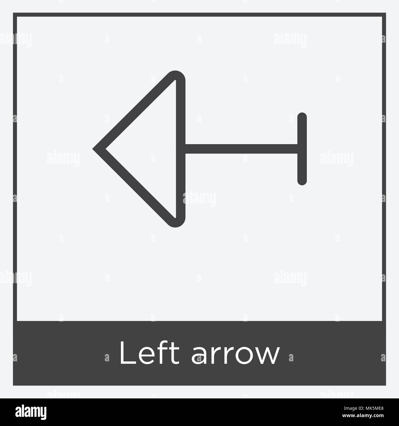 Left arrow icon isolated on white background with gray frame, sign and ...