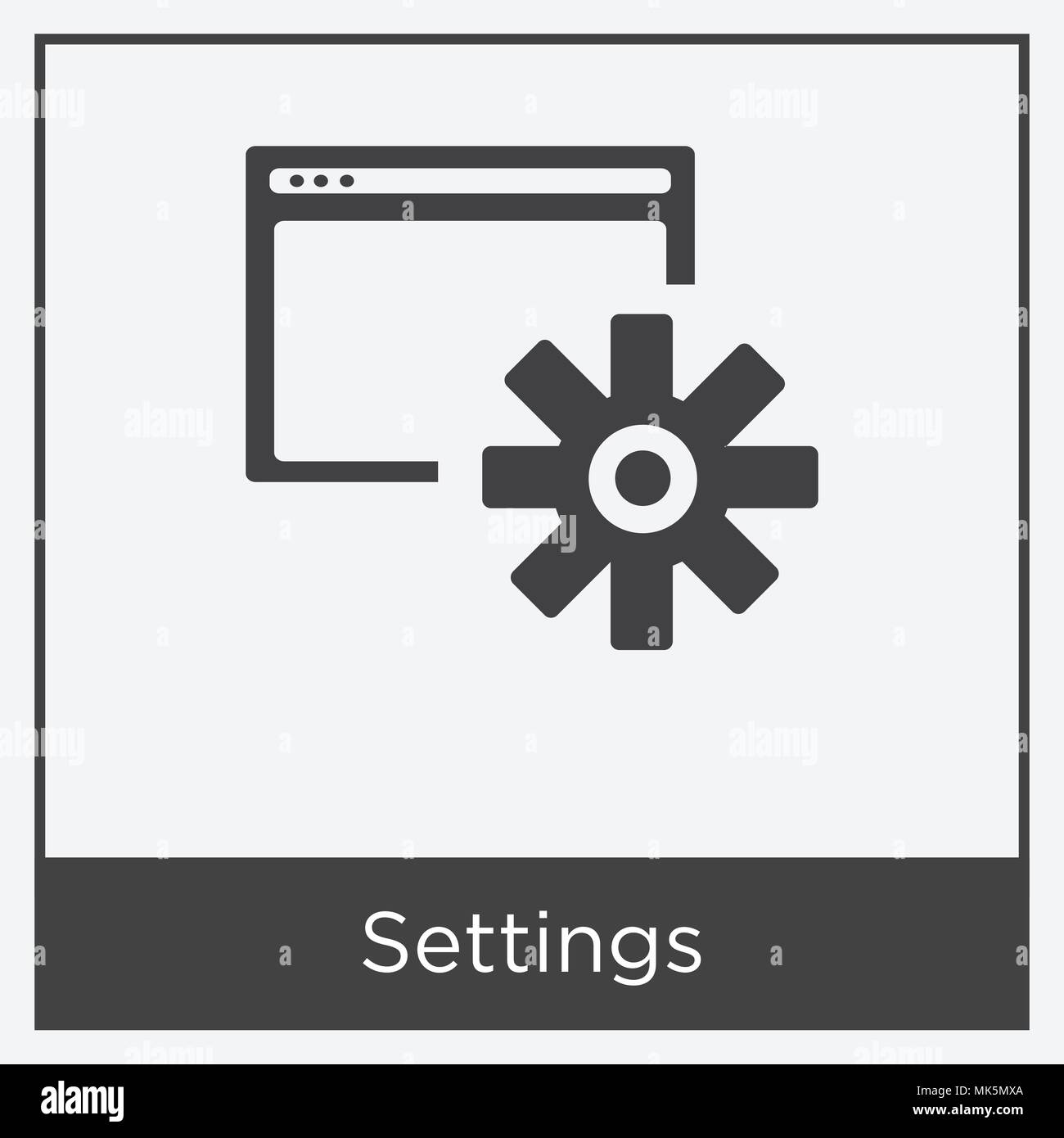 Settings icon isolated on white background with gray frame, sign and symbol Stock Vector Image ...
