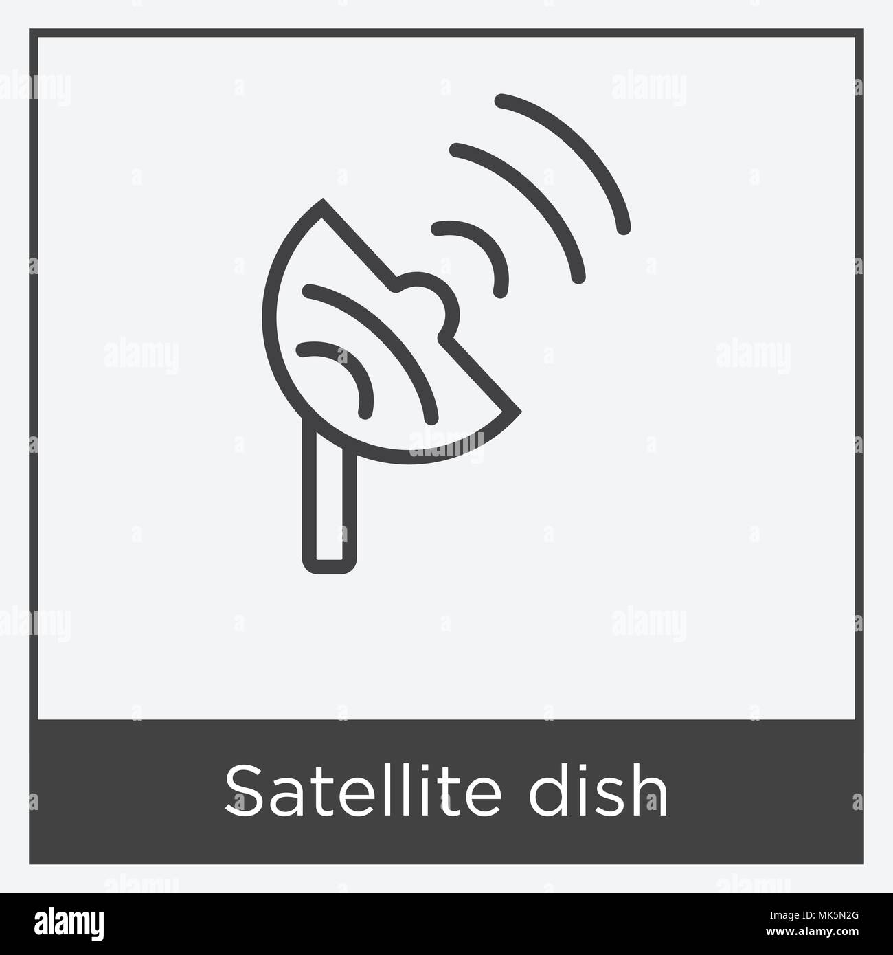 Satellite dish icon isolated on white background with gray frame, sign ...