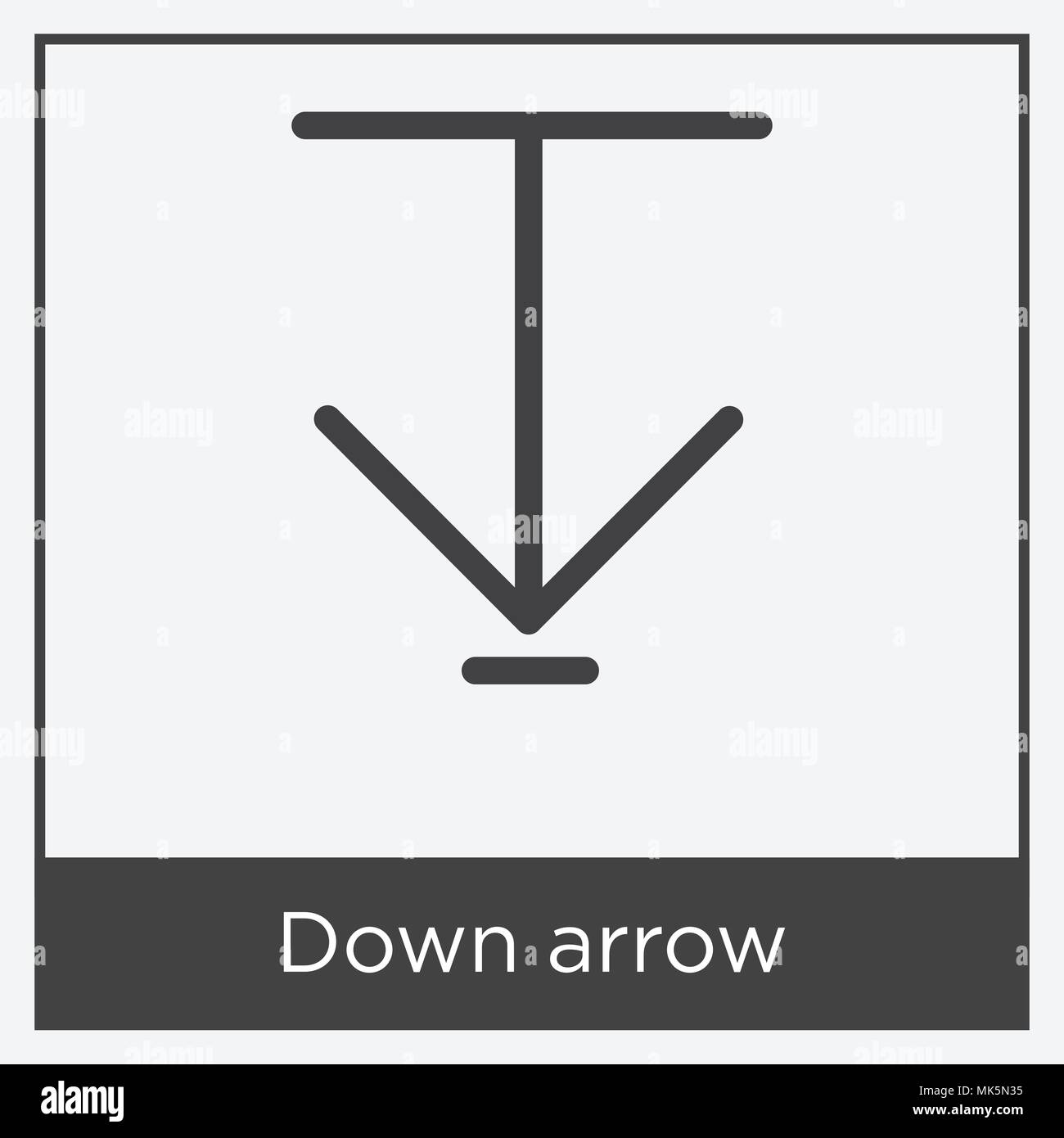 Down arrow icon isolated on white background with gray frame, sign and ...