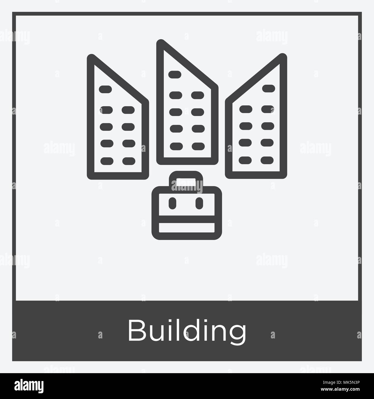 Building icon isolated on white background with gray frame, sign and ...