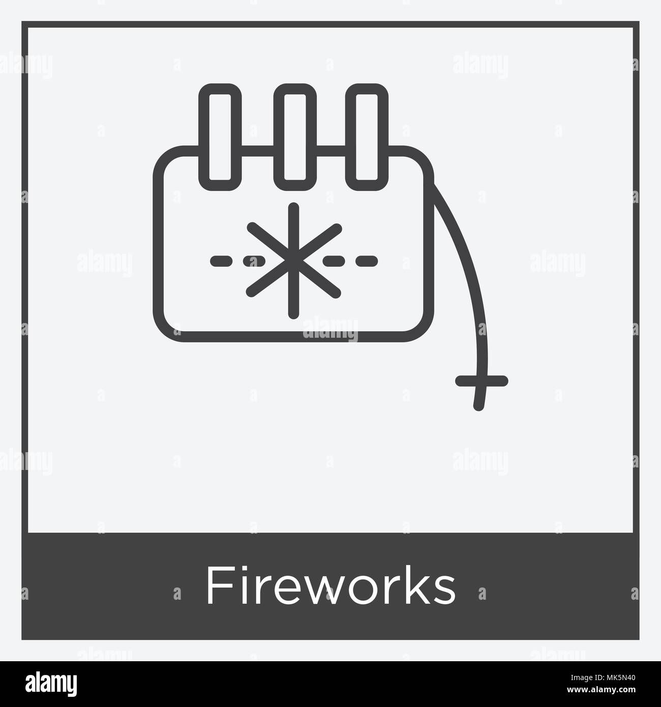 Fireworks icon isolated on white background with gray frame, sign and ...