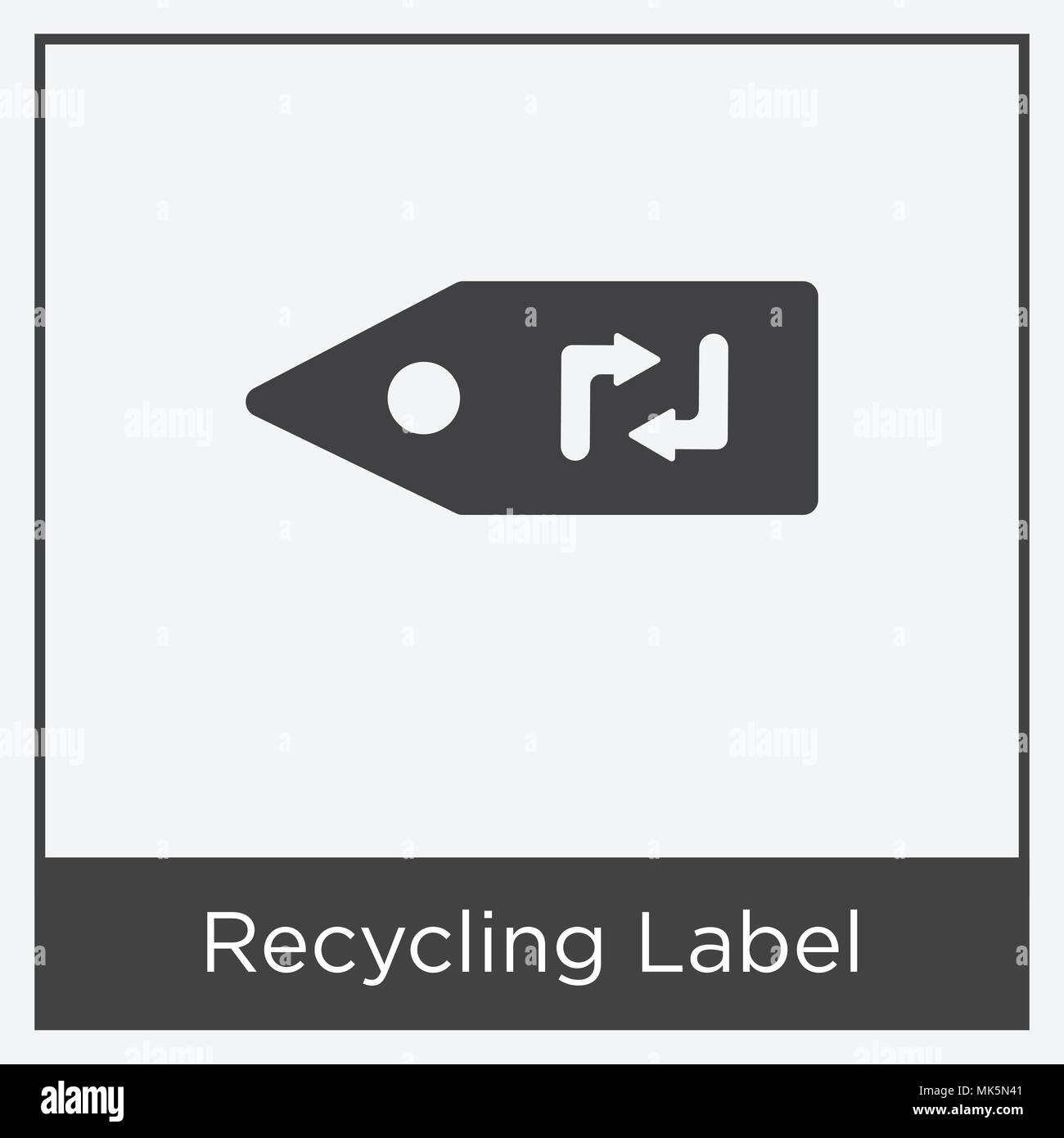 Recycling Label icon isolated on white background with gray frame, sign ...