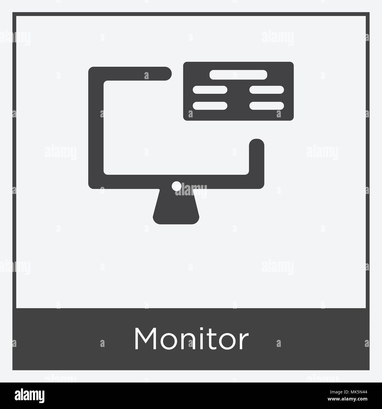 Monitor icon isolated on white background with gray frame, sign and ...