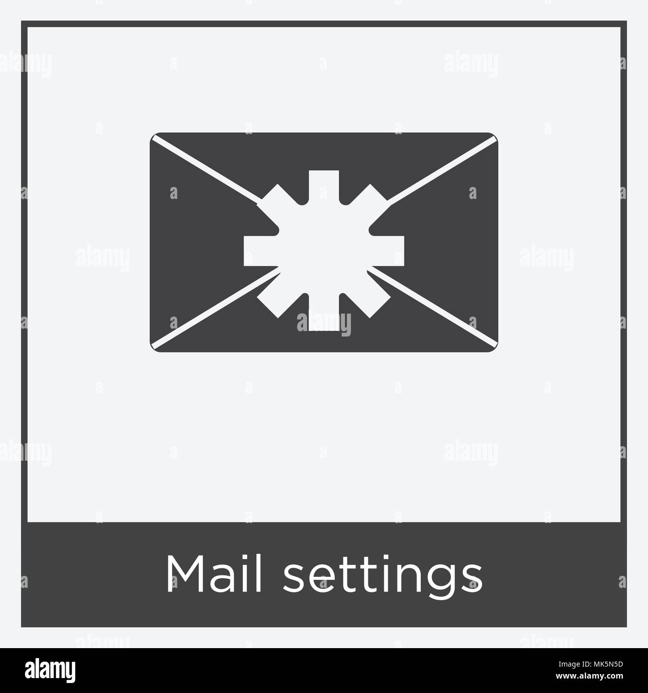 Mail settings icon isolated on white background with gray frame, sign ...