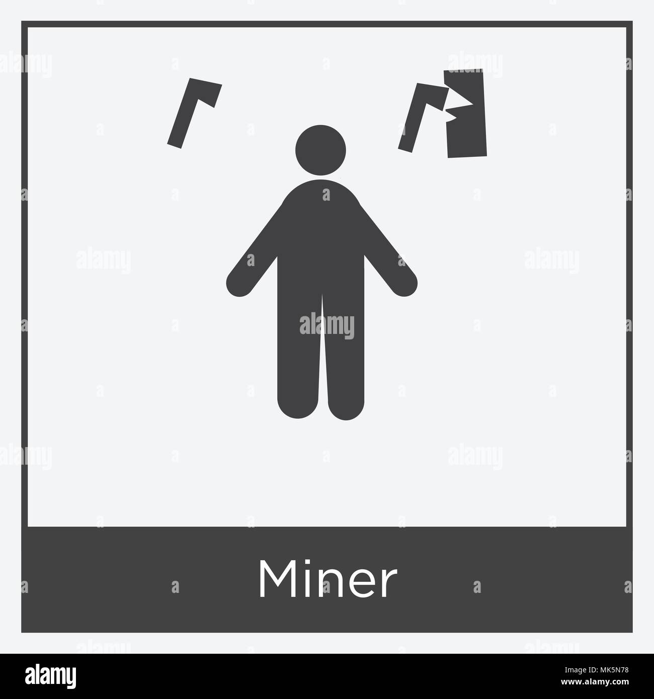 Miner icon isolated on white background with gray frame, sign and ...