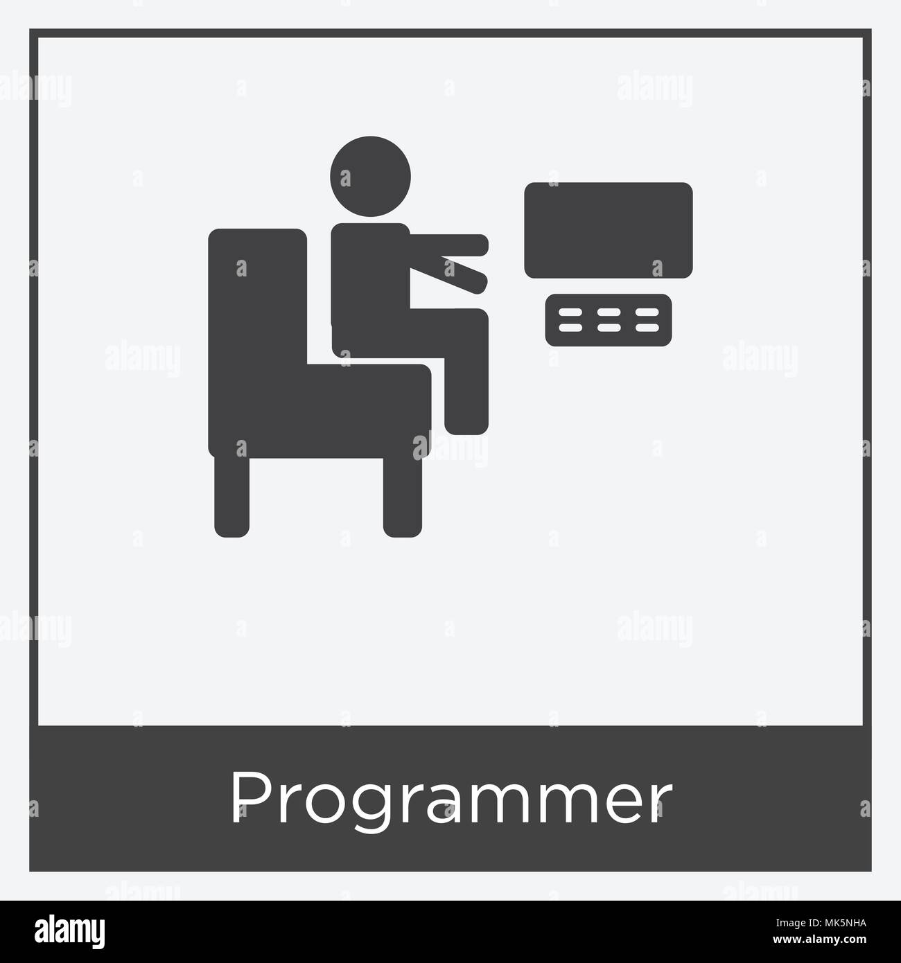 Programmer icon isolated on white background with gray frame, sign and ...