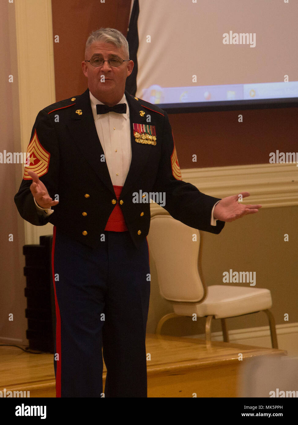 U.S. Marine Corps Sgt. Maj. Lee D. Bonar Jr., guest of honor, gives his ...