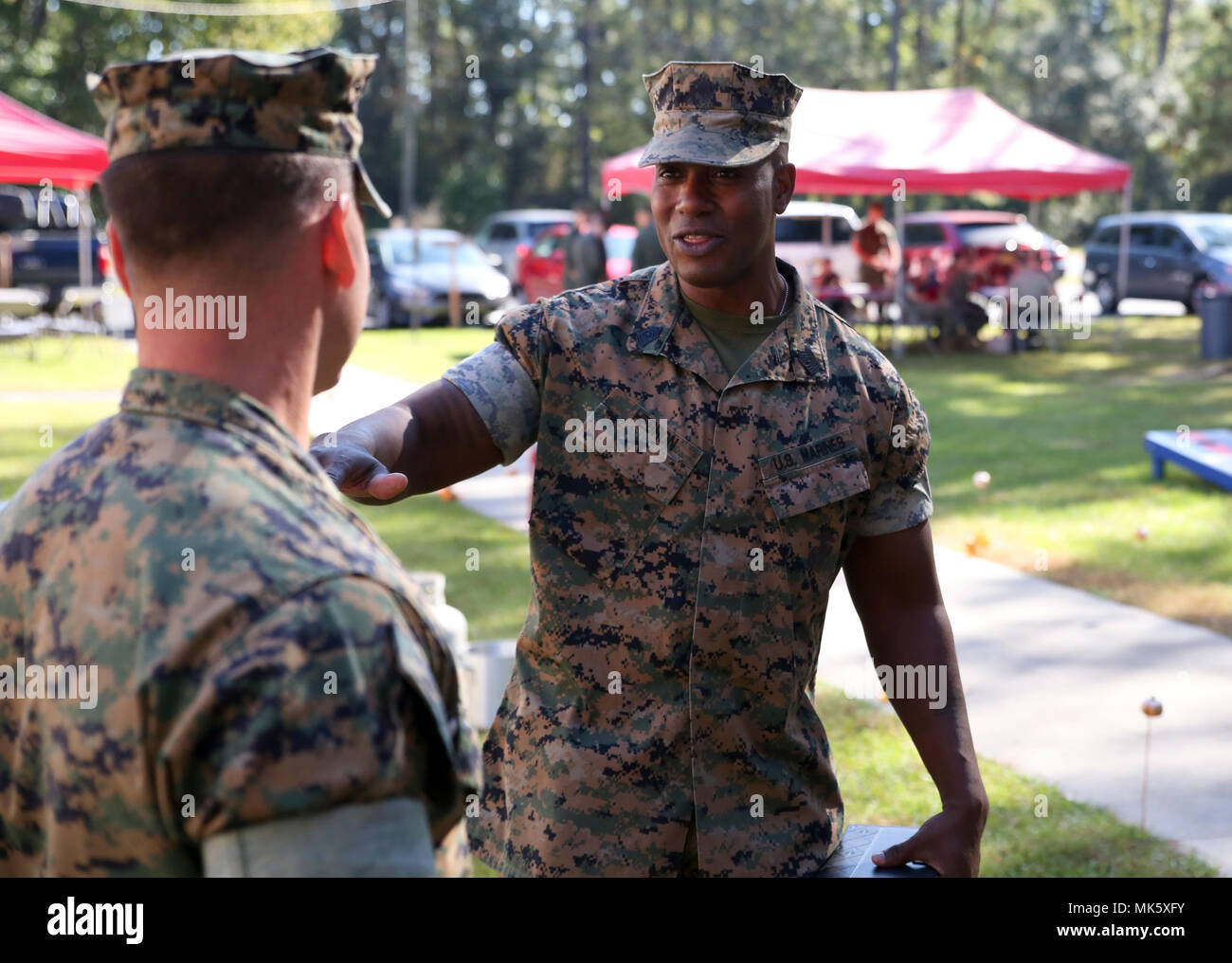 Sgt. Maj. Edward Hebron speaks to Marines at the Headquarters and ...