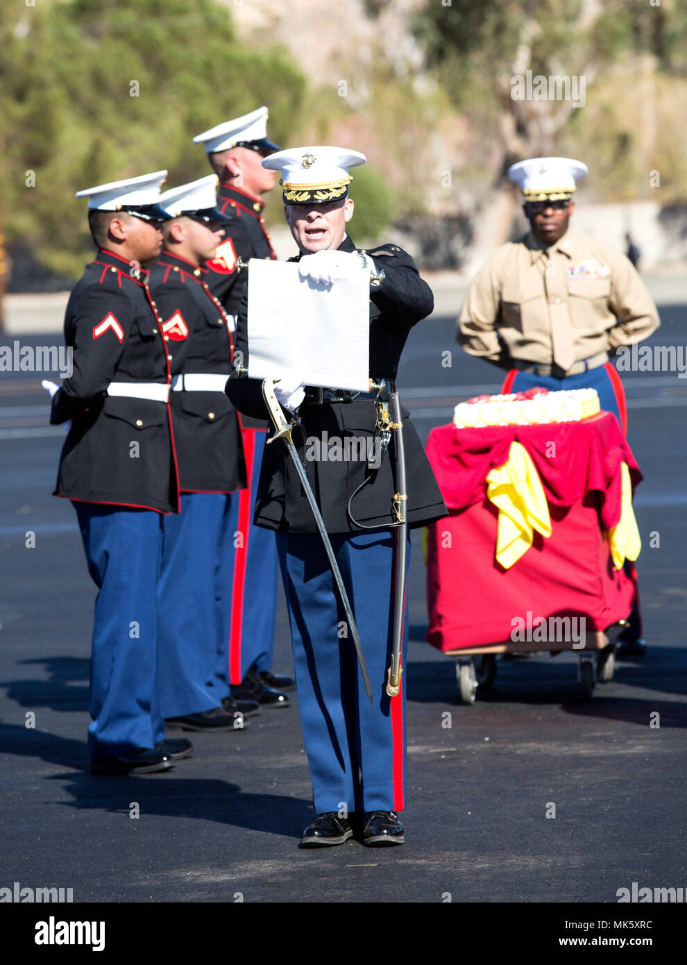 Major Derek Emery, MCLB Barstow base adjutant, reads General John A ...