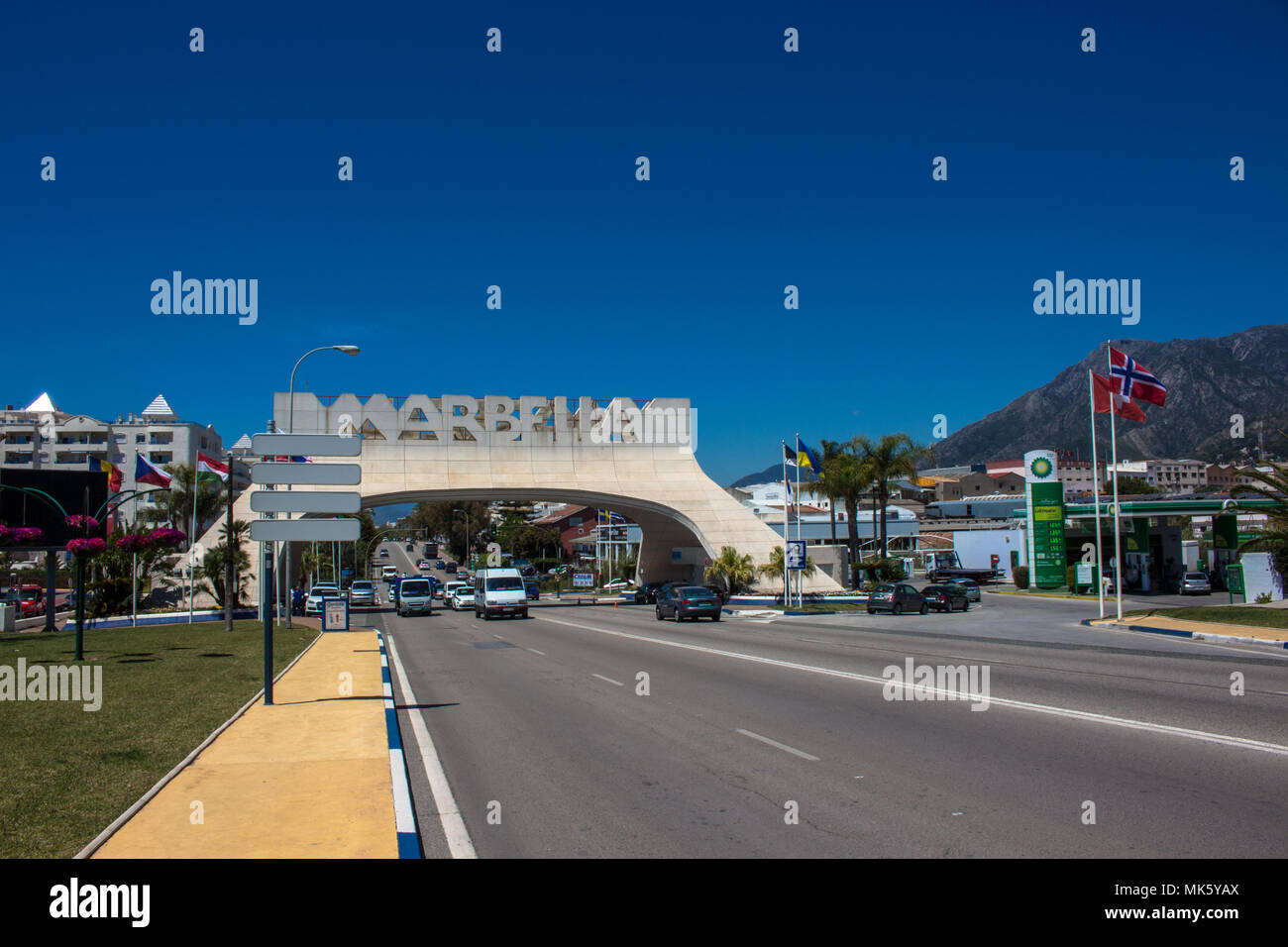 Marbella Arch. Marbella entrance sign. Malaga province, Andalusia ...