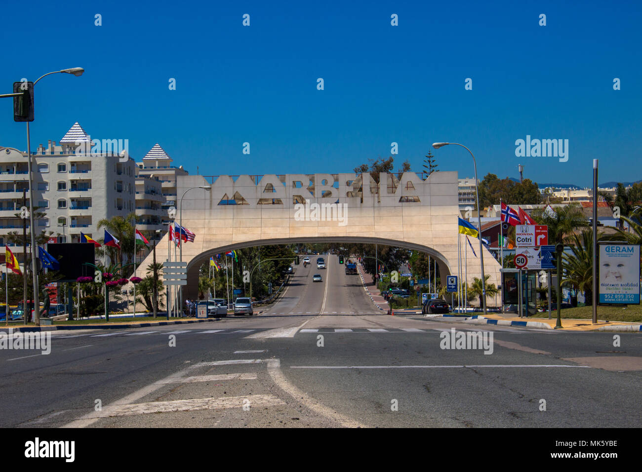 Marbella Arch. Marbella entrance sign. Malaga province, Andalusia ...