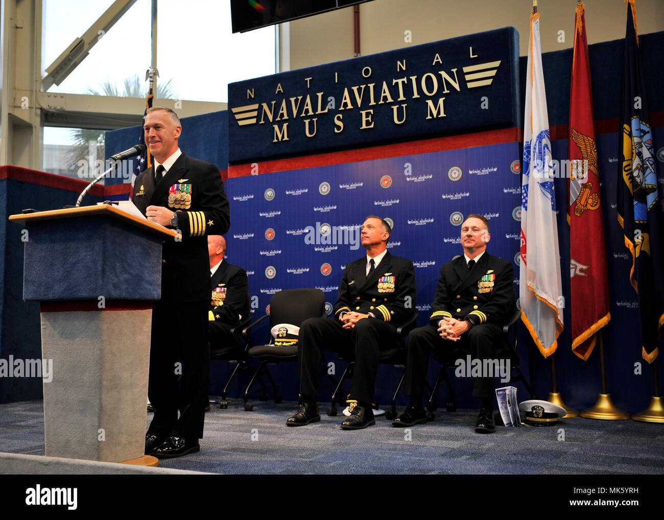 PENSACOLA, Fla. (Nov. 12, 2017) Capt. Ryan Bernacchi addresses the ...