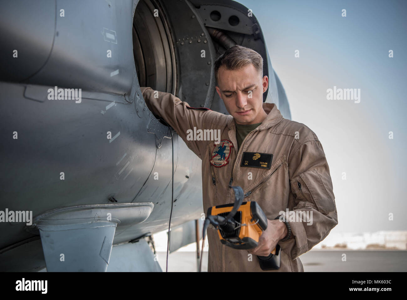 U.S. Marine Corps Cpl. Daniel Taylor, plane captain with the Marine ...