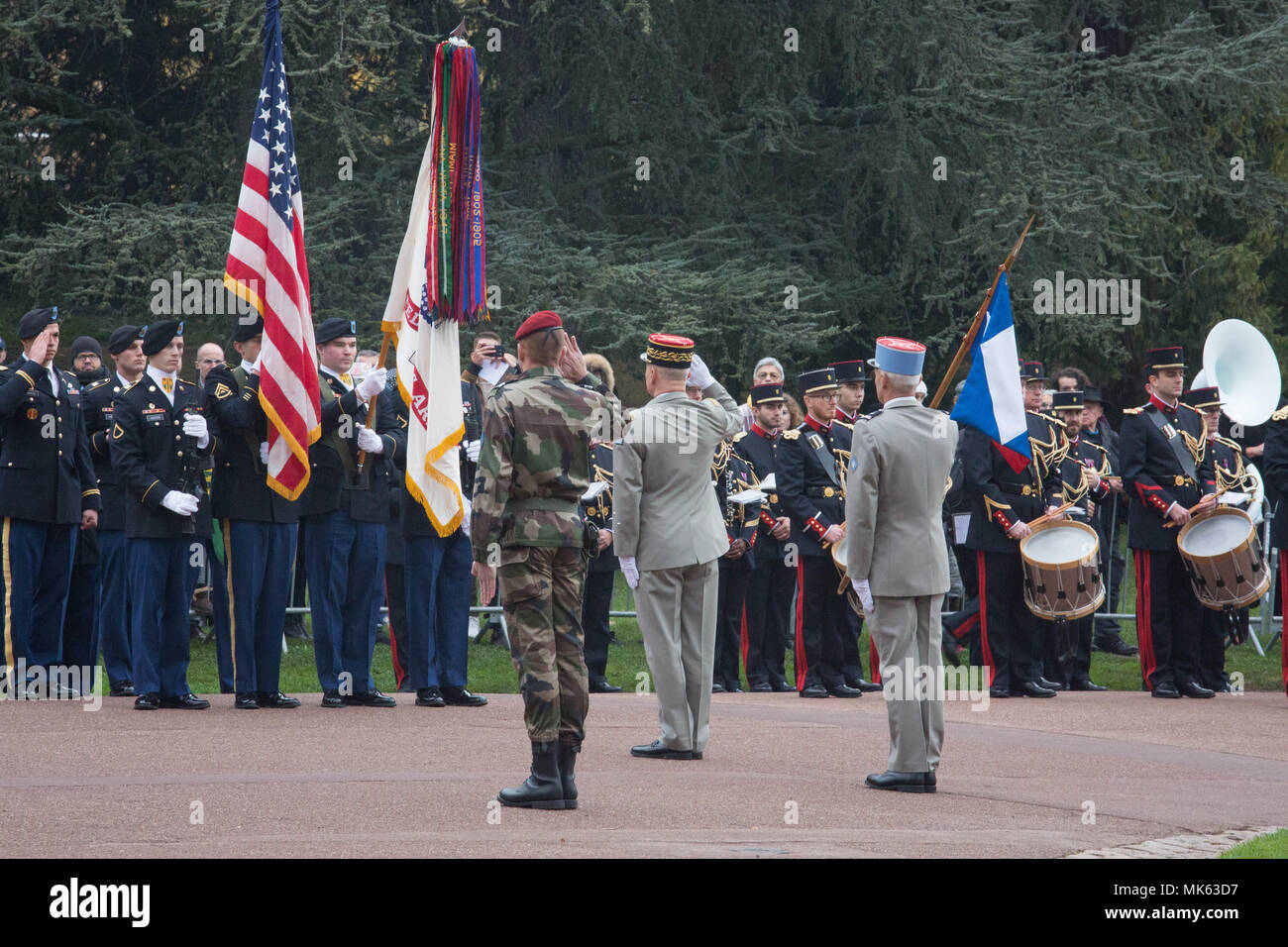 General Pierre Chavancy, Gouverneur Militaire of Lyon, salutes the ...