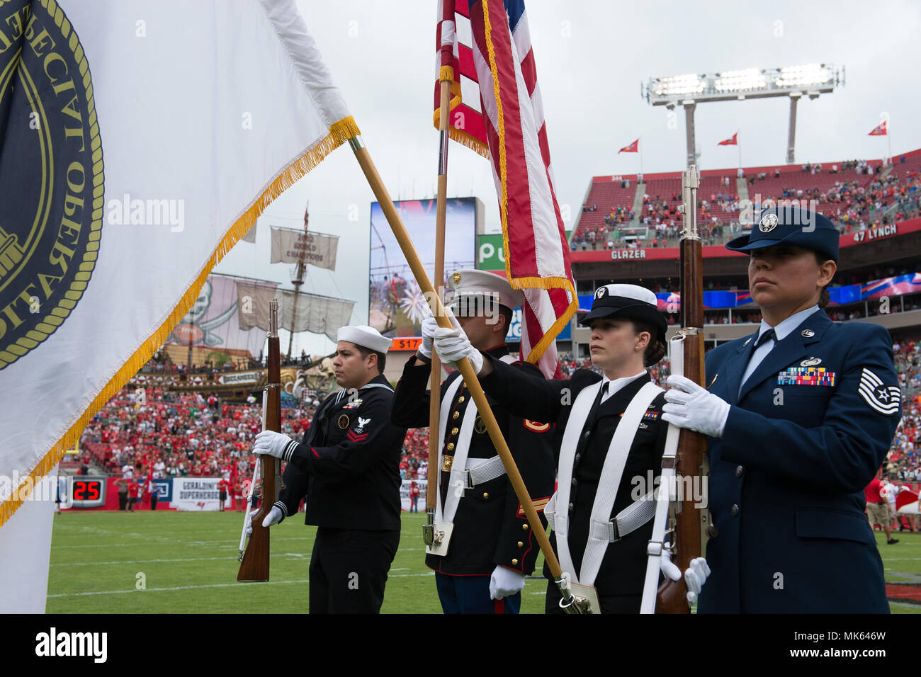 Members of the U.S. Special Operations Command Color Guard present the ...