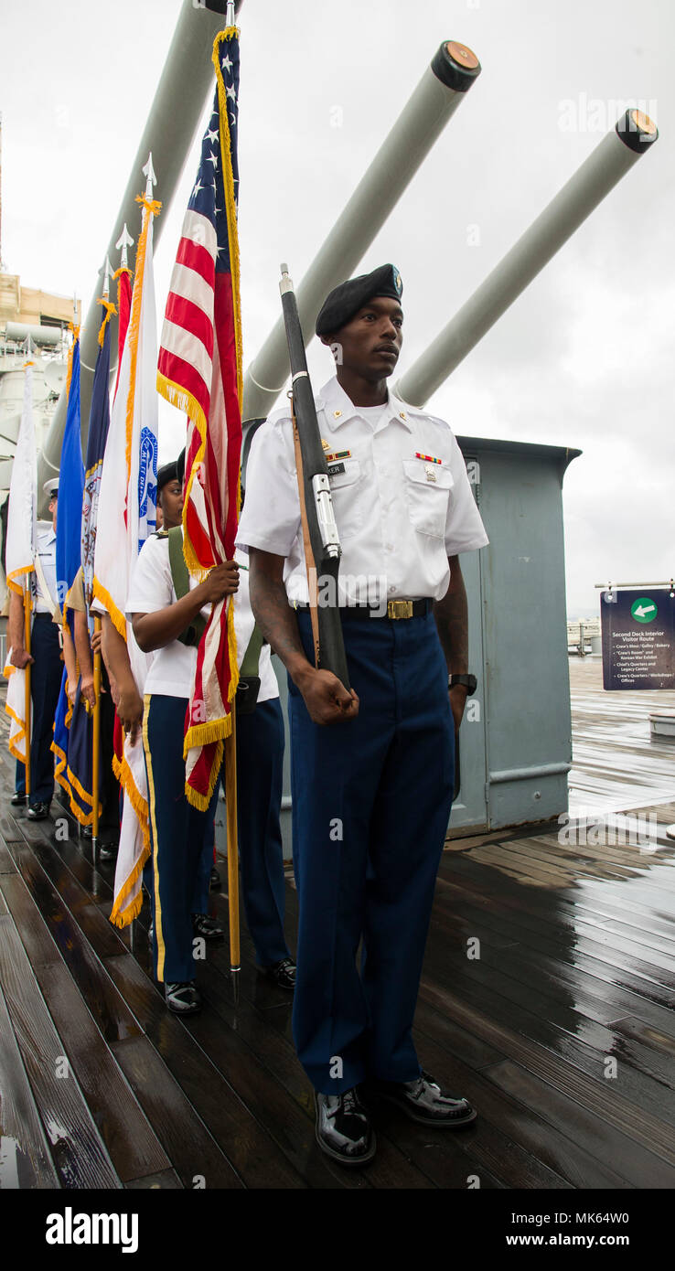 Joint Service Color Guard prepares to post the colors during the ...
