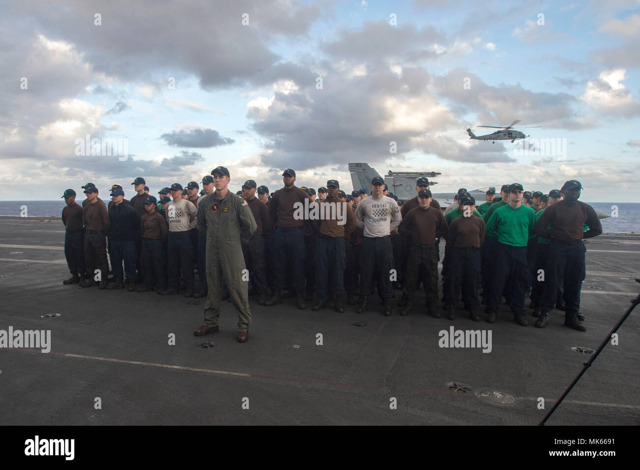 WESTERN PACIFIC (Nov. 16, 2017) Sailors assigned to the “Argonauts” of Strike Fighter Squadron ...