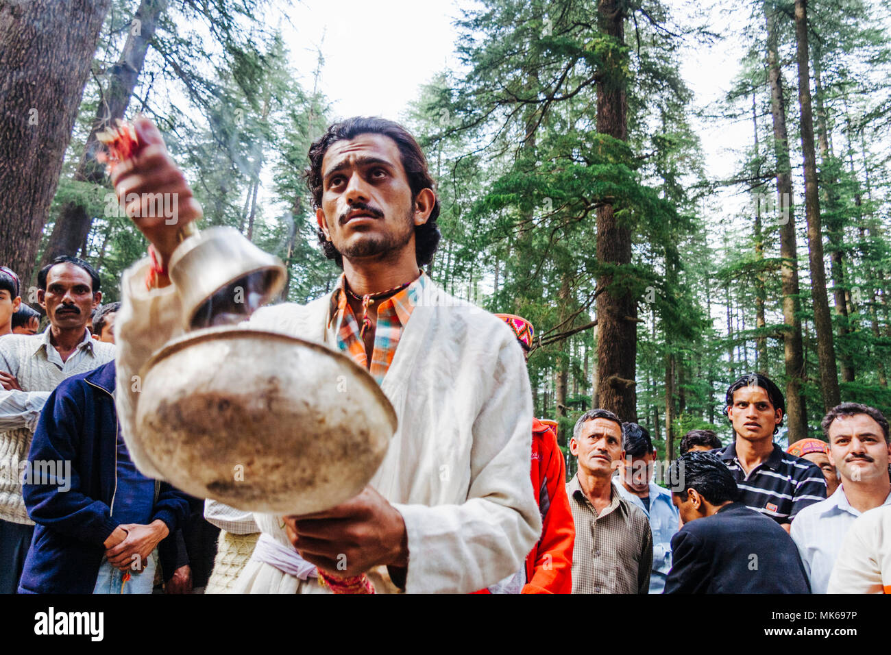 Manali, Himachal Pradesh, India : A priest officiates a ceremony during ...