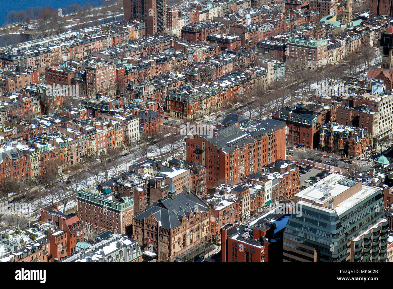 An aerial winter view of the Back Bay neighborhood, Boston ...