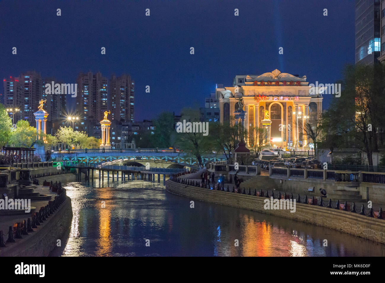 night view, harbin riverside, urban, night , illuminated, statues ...