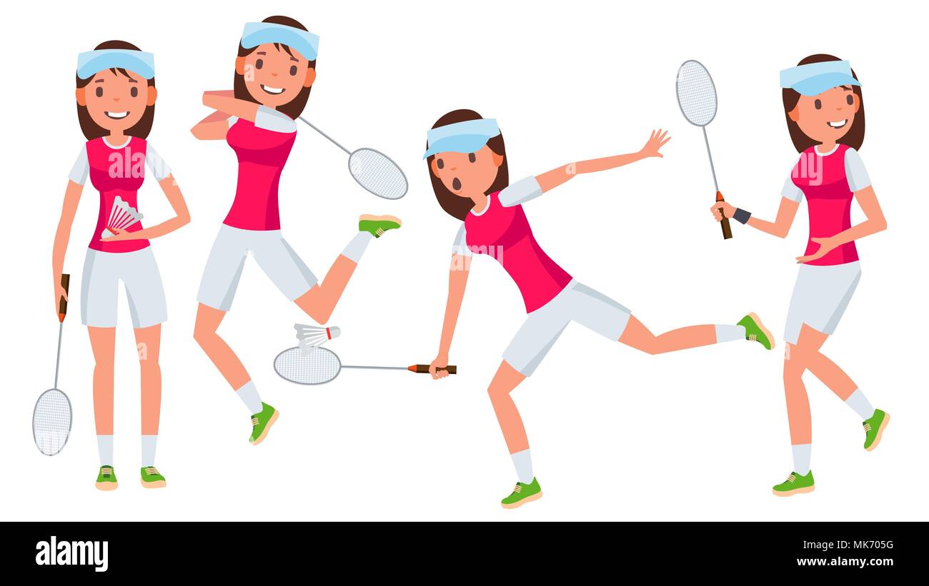 Badminton Female Player Vector. In Action. Championship Training ...