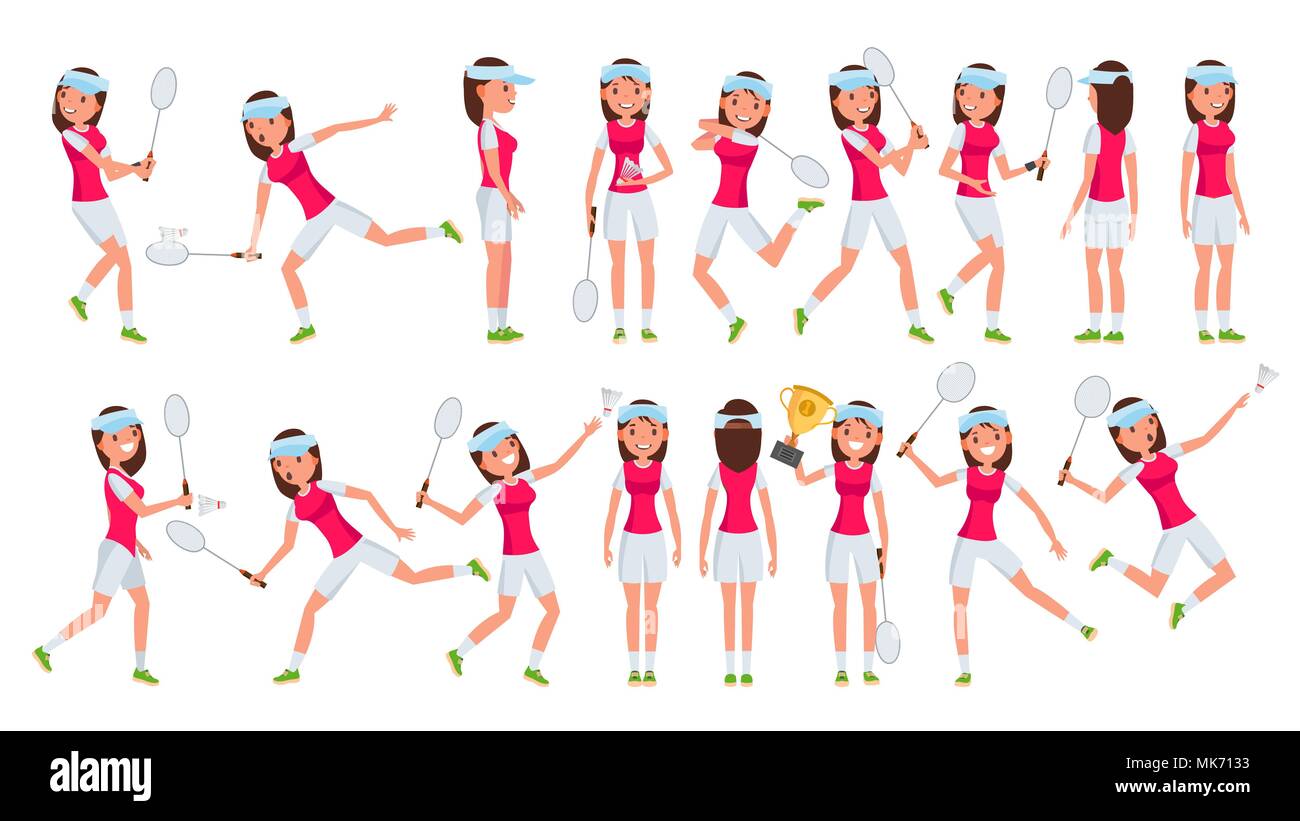 Badminton Girl Player Female Vector. Playing. Athlete In Uniform ...