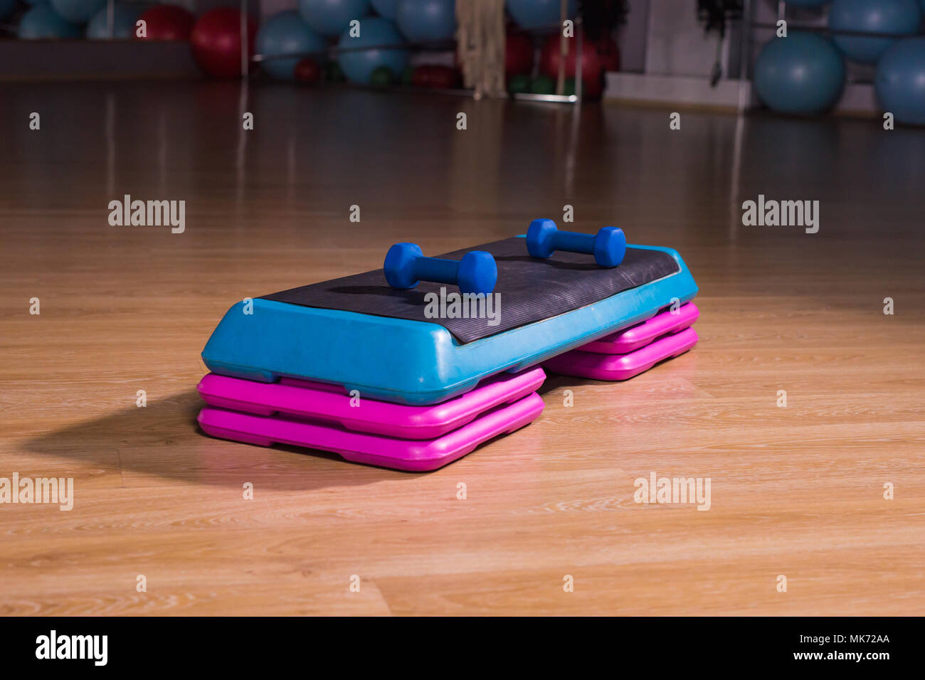 Step platform in gym, equipment for effective exercises Stock Photo - Alamy