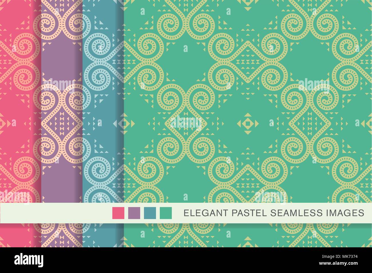 Seamless pastel background set Round Spiral Curve Vortex Triangle Frame ...