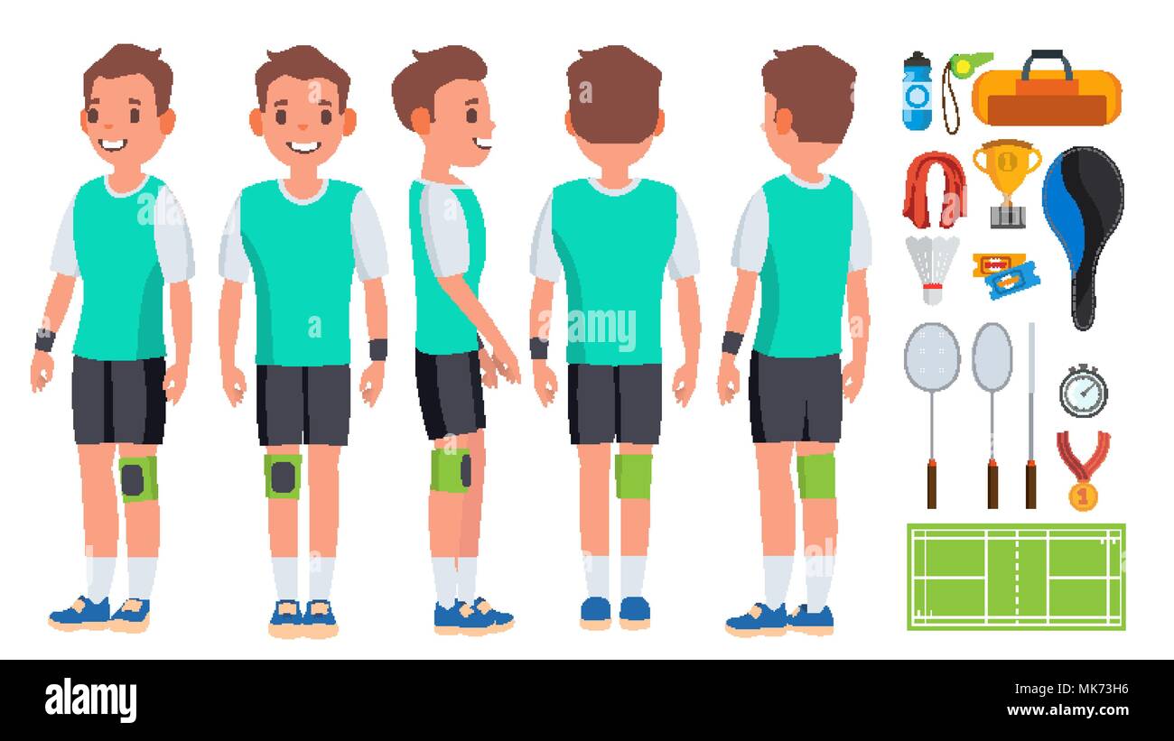 Badminton Young Man Player Vector. Motion Game. Speed Action. Man. Flat ...