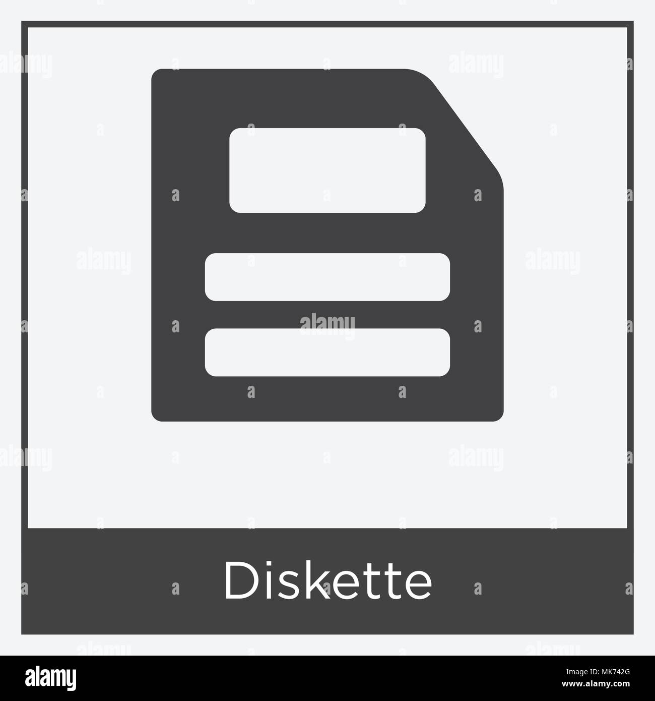 Diskette icon isolated on white background with gray frame, sign and ...