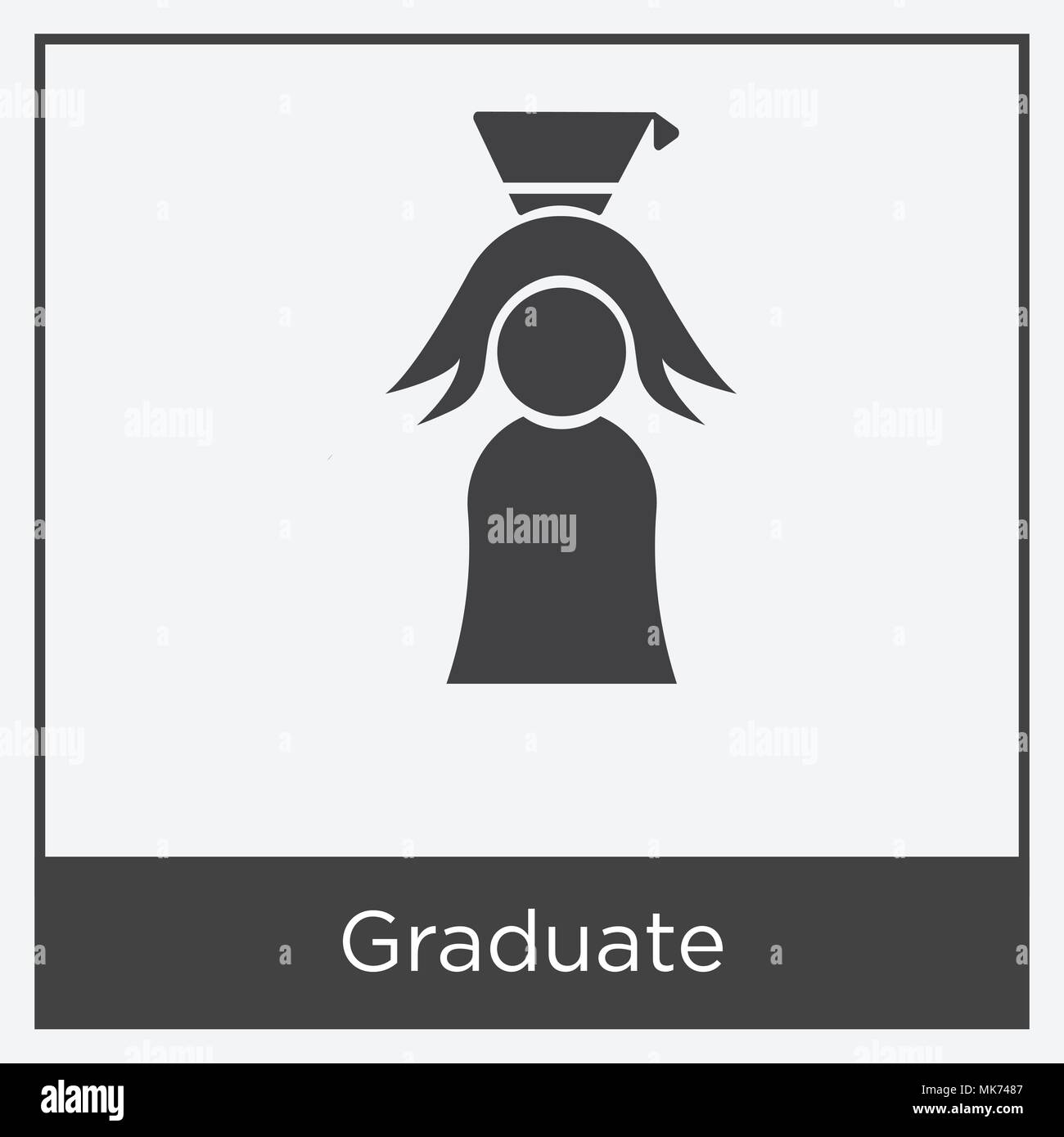 Graduate icon isolated on white background with gray frame, sign and ...