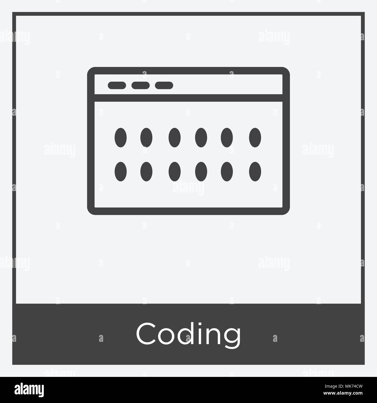 Coding icon isolated on white background with gray frame, sign and ...