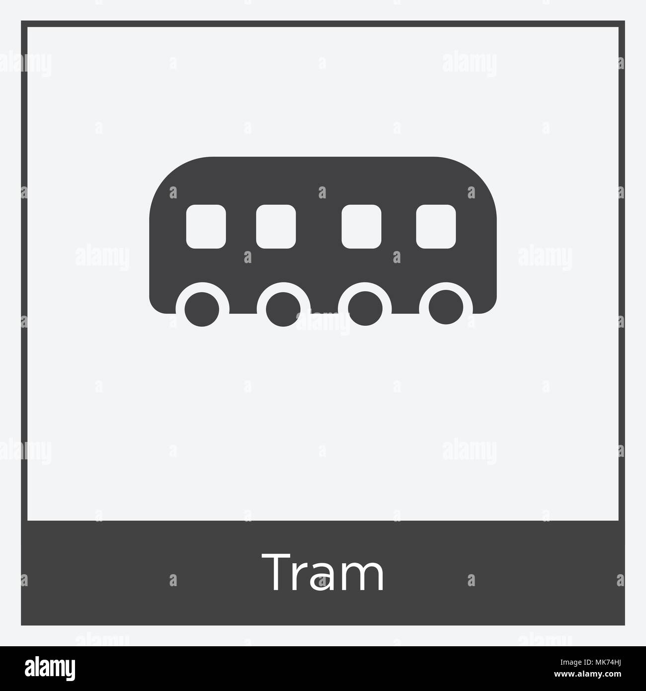 Tram icon isolated on white background with gray frame, sign and symbol ...