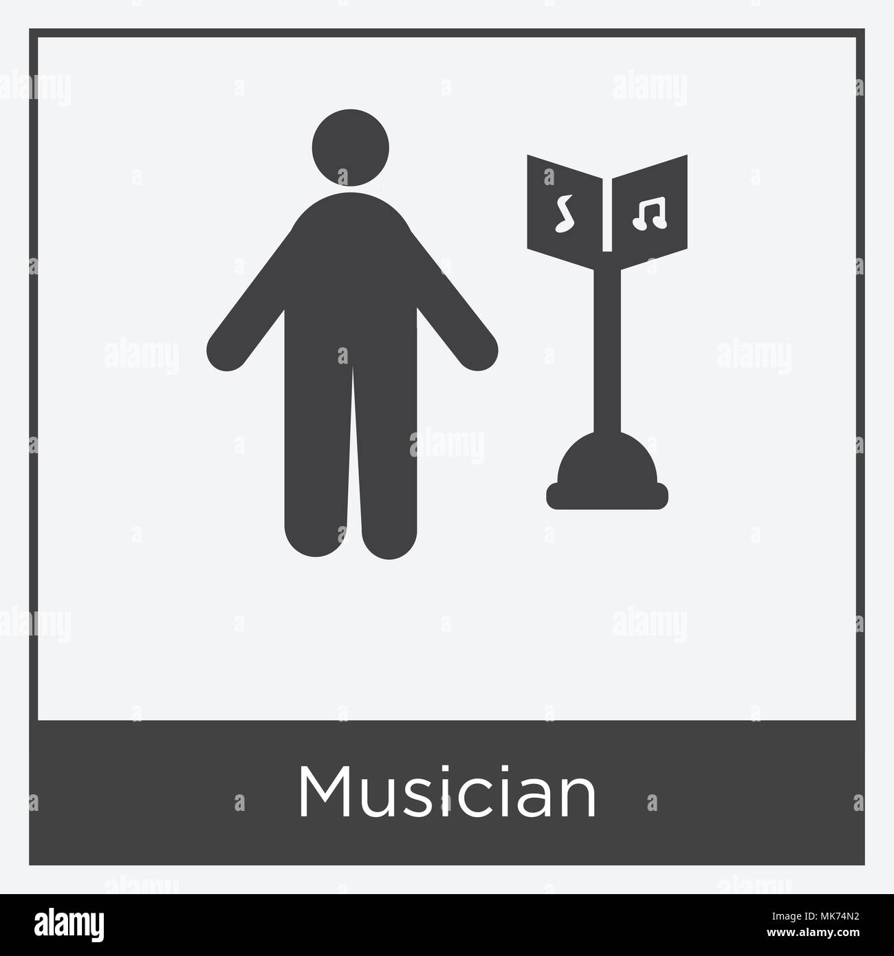 Musician icon isolated on white background with gray frame, sign and ...