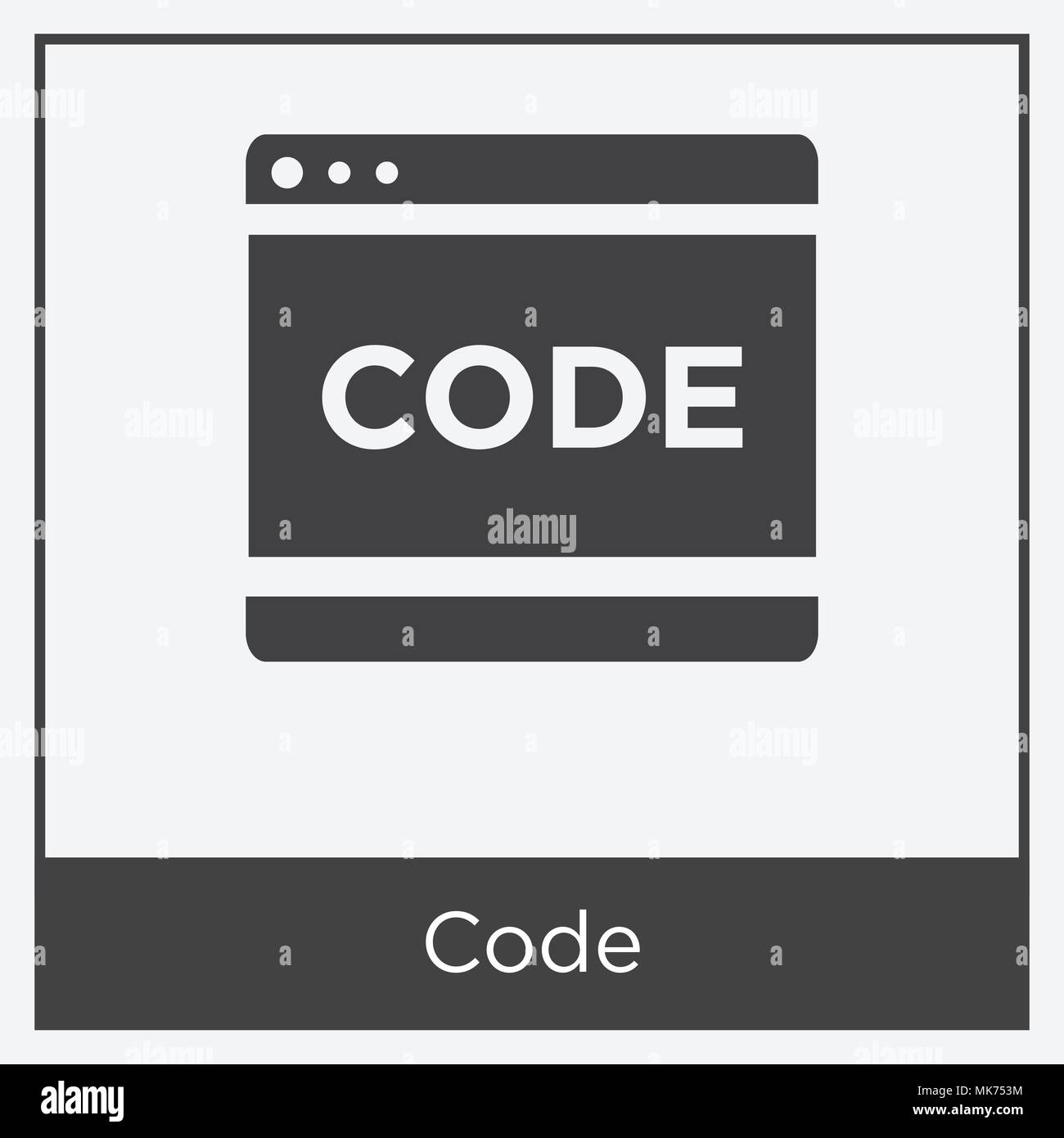 Code icon isolated on white background with gray frame, sign and symbol ...
