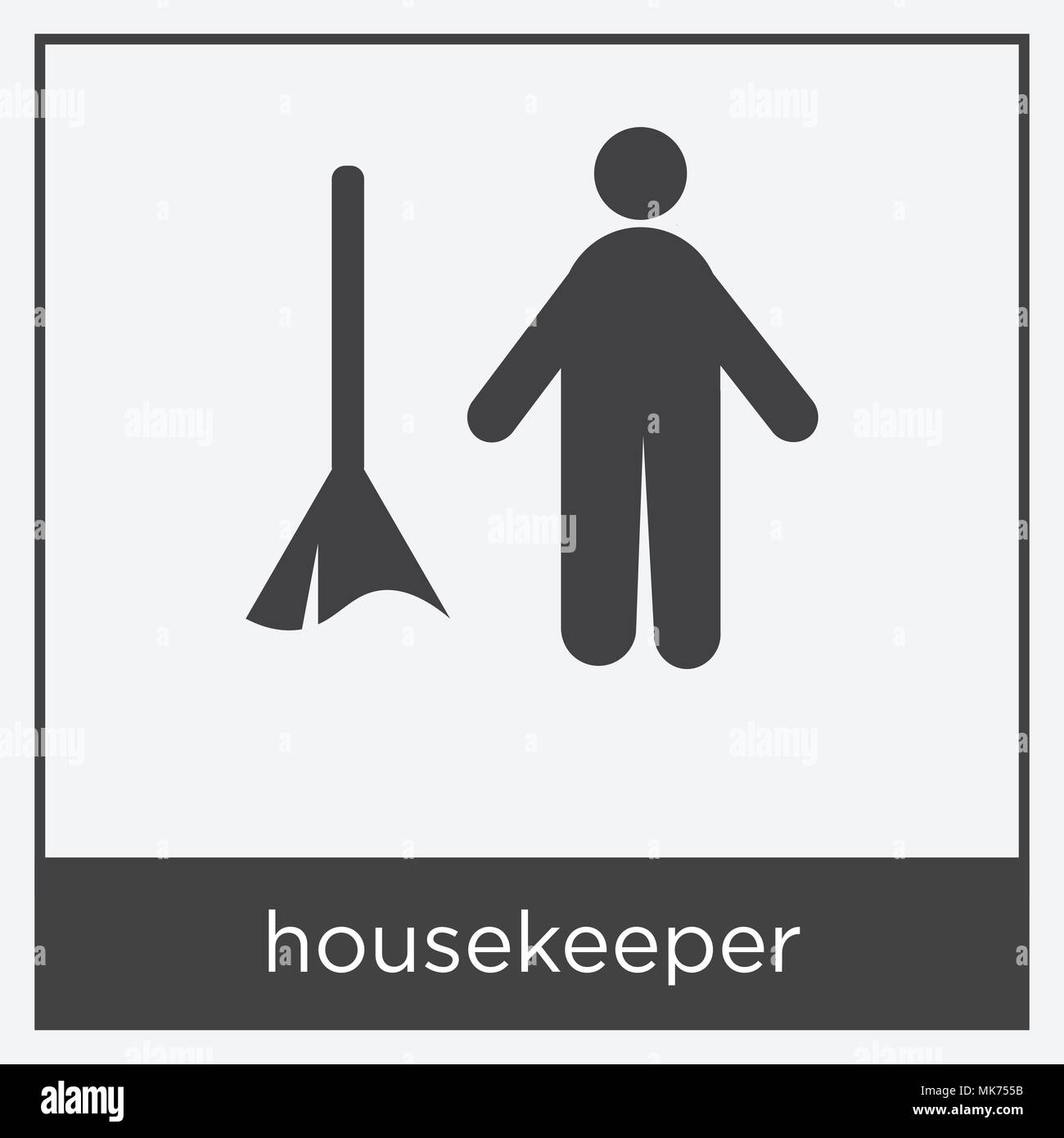 housekeeper icon isolated on white background with gray frame, sign and ...