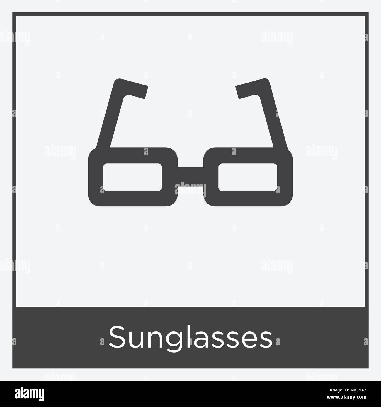 Sunglasses icon isolated on white background with gray frame, sign and ...