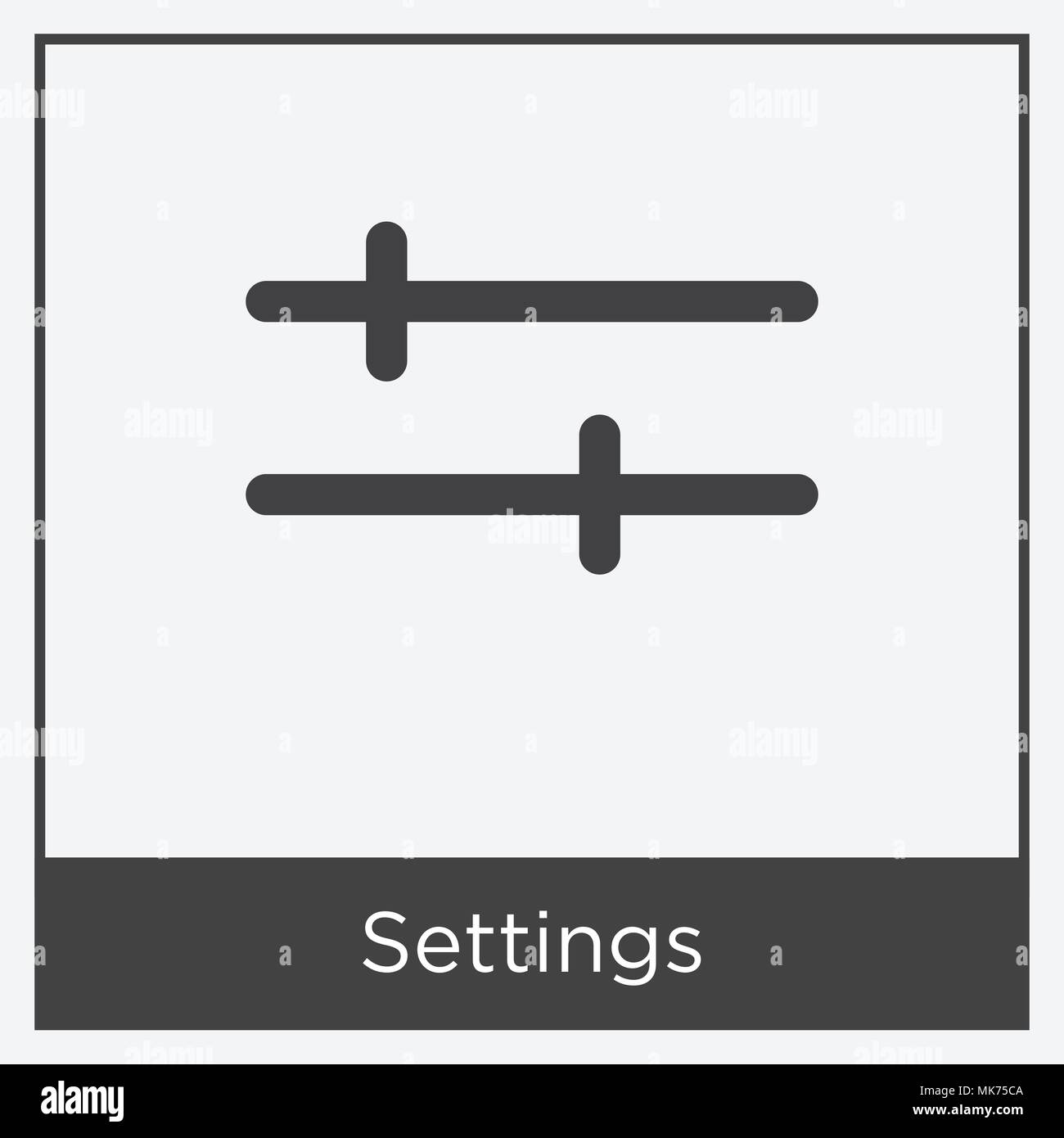 Settings icon isolated on white background with gray frame, sign and ...