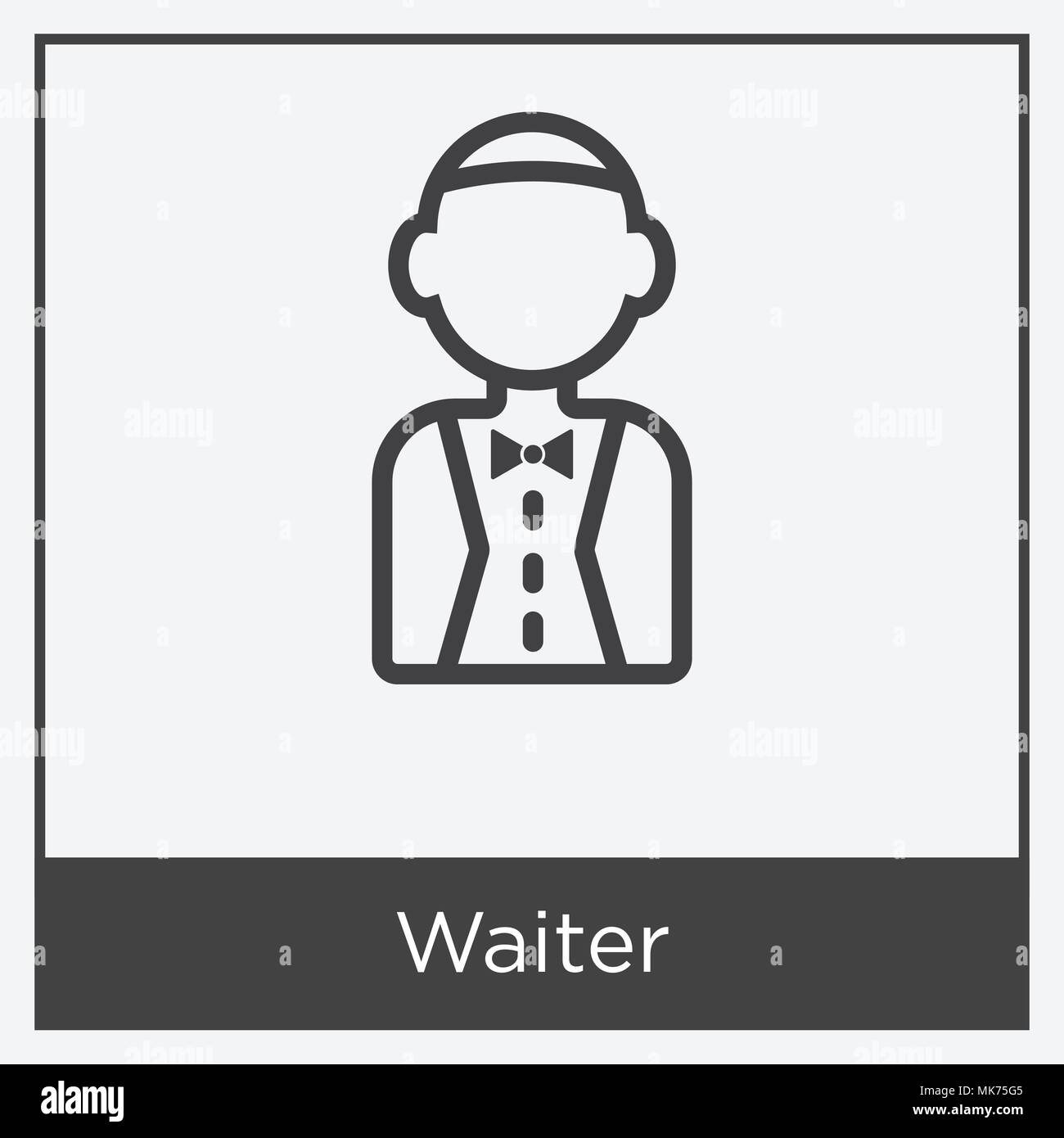 Waiter icon isolated on white background with gray frame, sign and ...